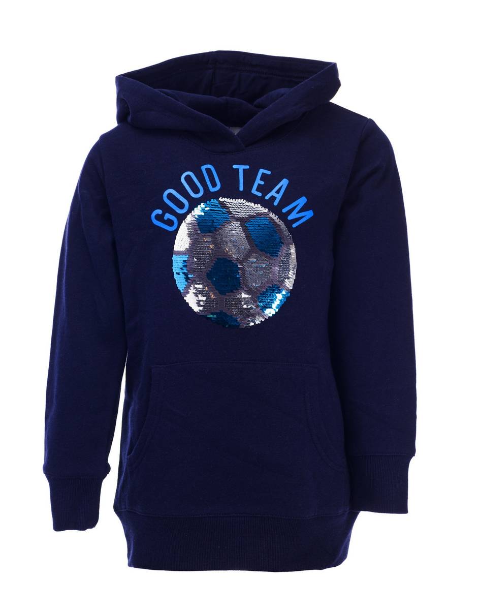 Salto paljett- hettegenser med fotball, navy - DressMyKid AS